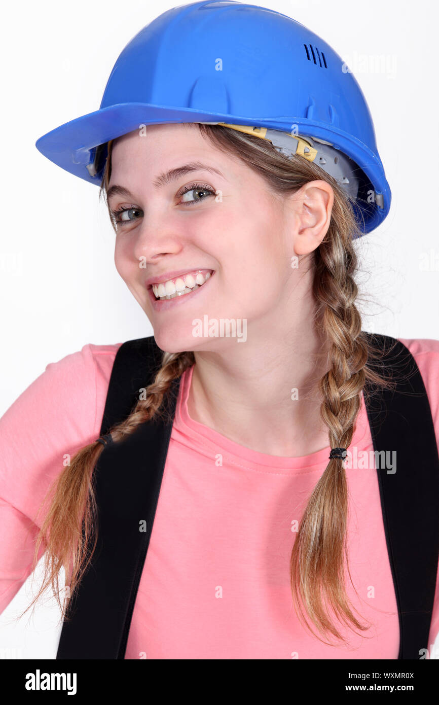 Happy female builder Stock Photo - Alamy