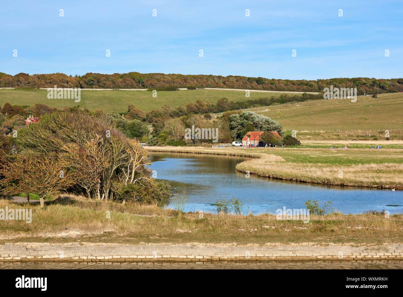 The River Cuckmere in September at Exceat, near Eastbourne, East Sussex ...