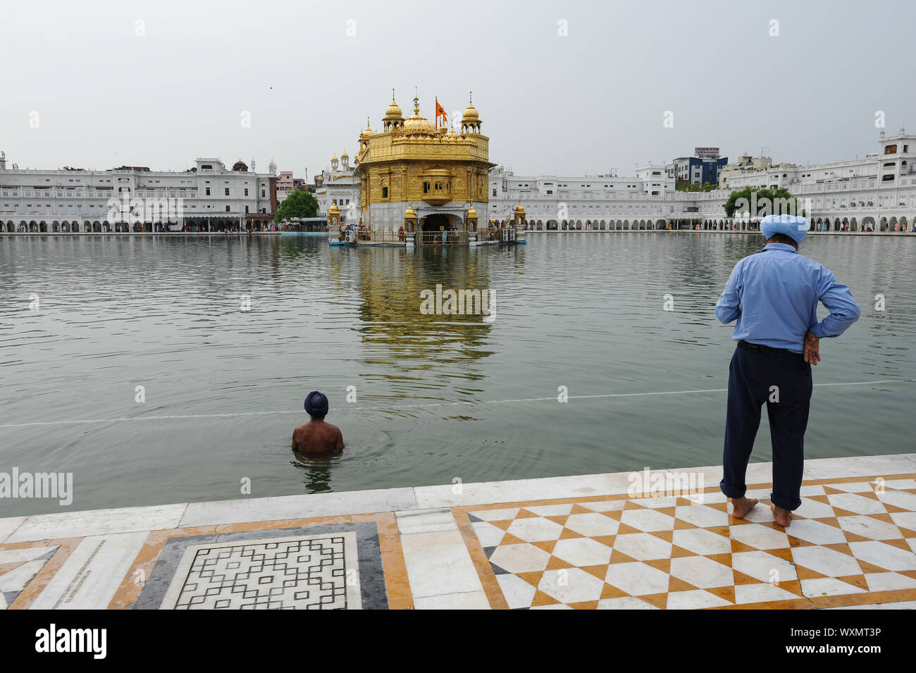 22.07.2011, Amritsar, Punjab, India - A Sikh devotee bathes in the ...