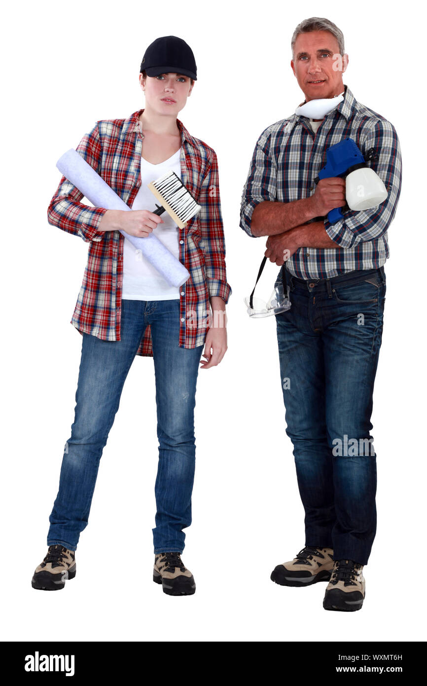 Male and female decorators Stock Photo - Alamy