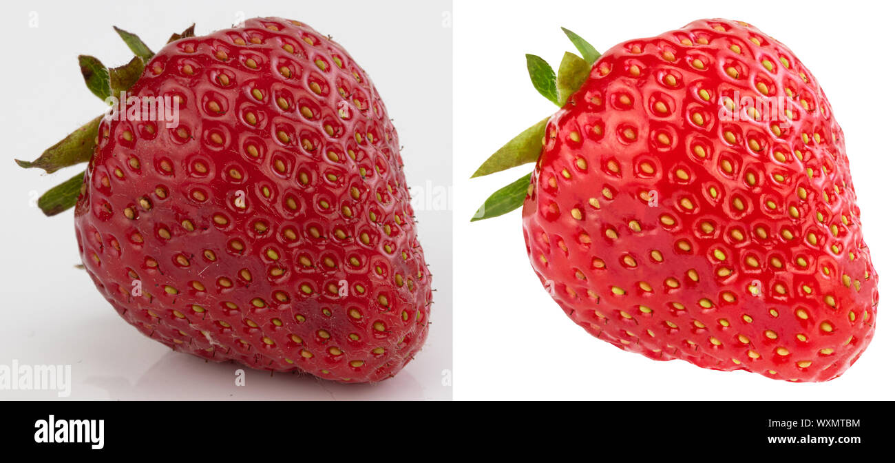 Strawberry isolated on white background. Clipping Path. Before and ...