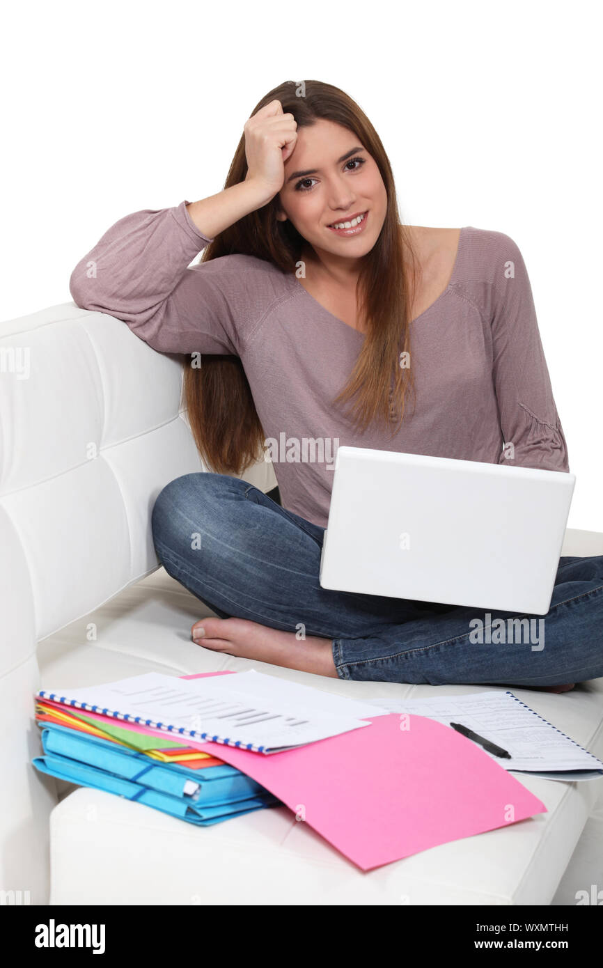 Girl doing homework Stock Photo - Alamy