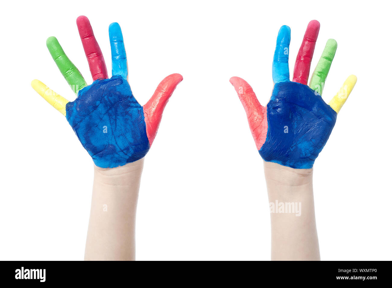The two colorful hands with many colors Stock Photo - Alamy