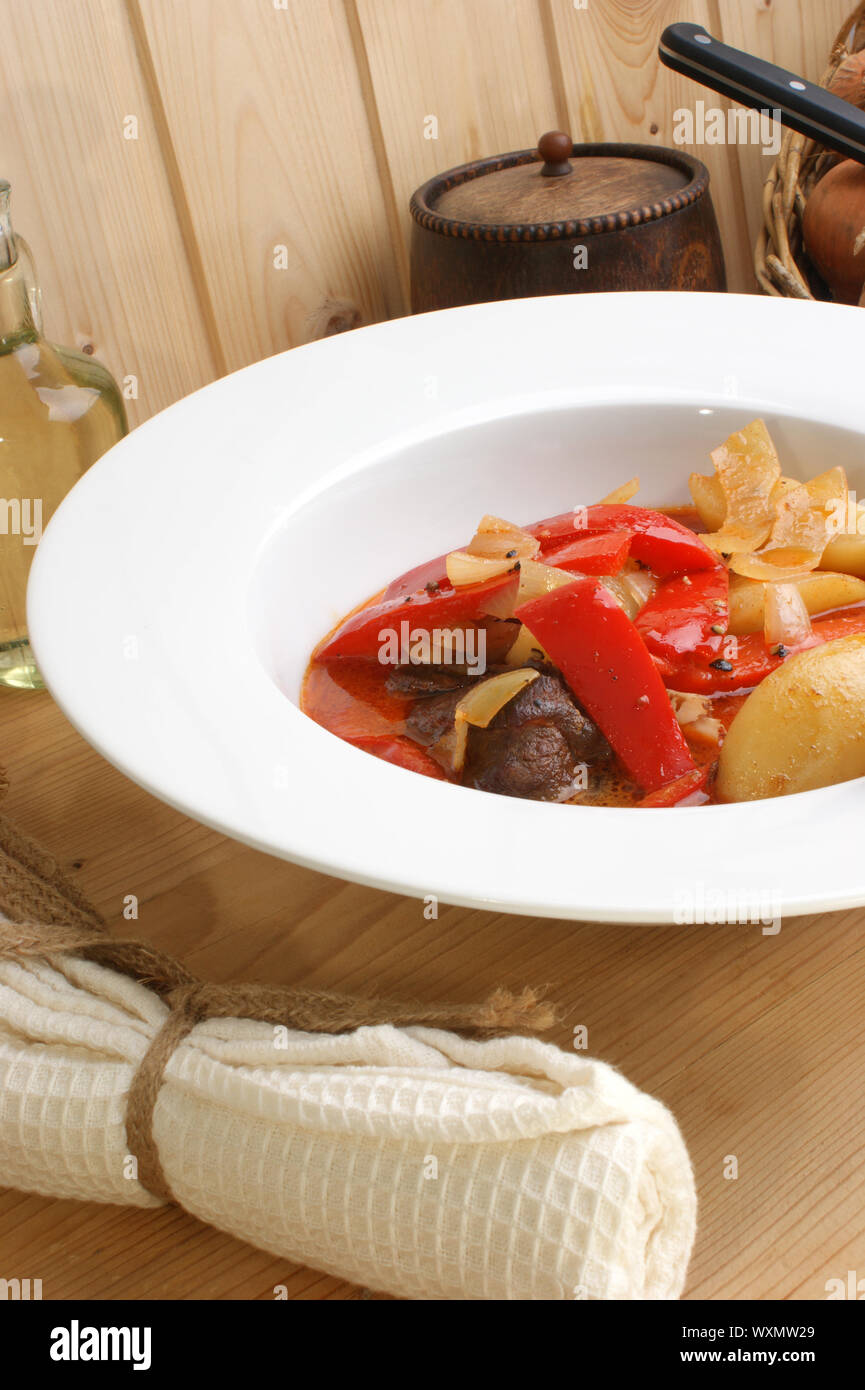 some soup with organic potato and meat Stock Photo - Alamy