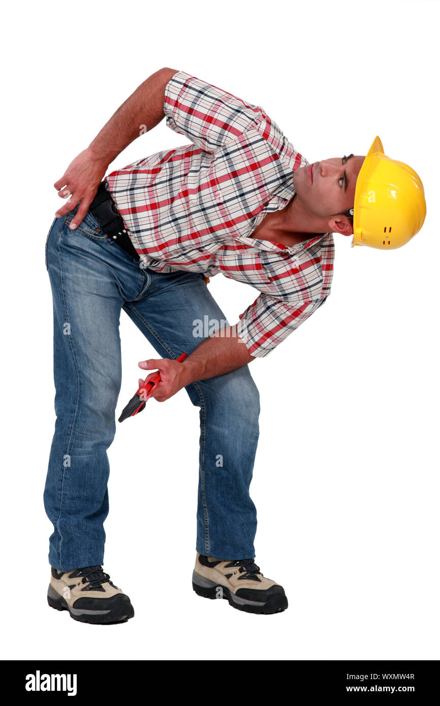 Workman looking up Stock Photo - Alamy