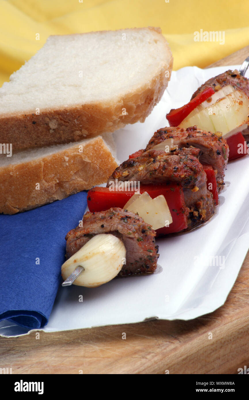 home made shashlik on a paper plate Stock Photo - Alamy