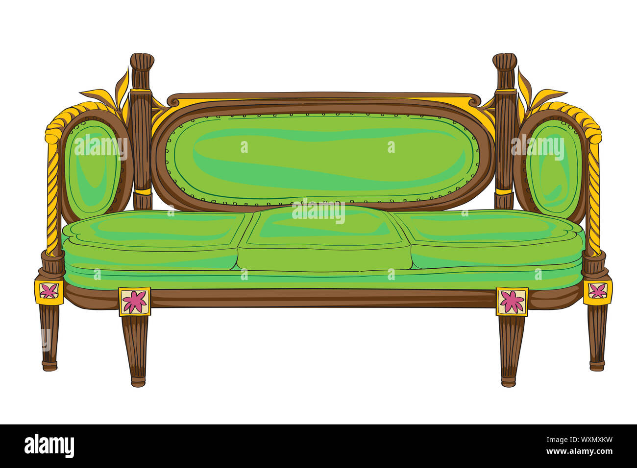 Classical style sofa hand drawn illustration, cartoon over a white ...