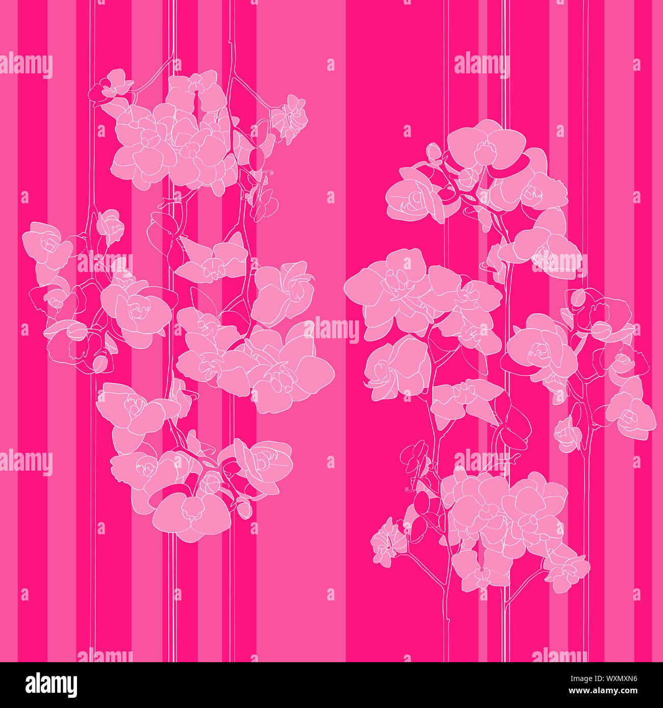 Seamless retro pattern with orchids and stripes over pink, hand drawn ...