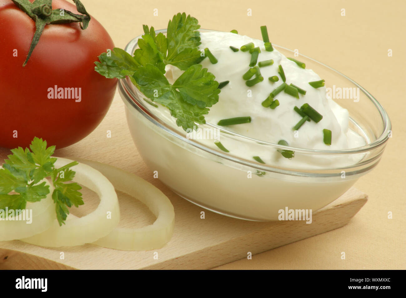 cottage cheese with tomato and onion as spread Stock Photo - Alamy