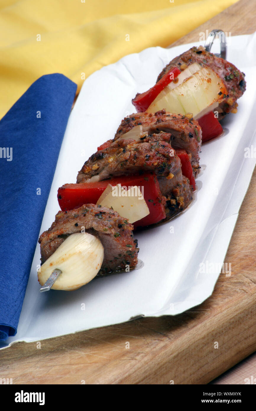 home made shashlik on a paper plate Stock Photo - Alamy