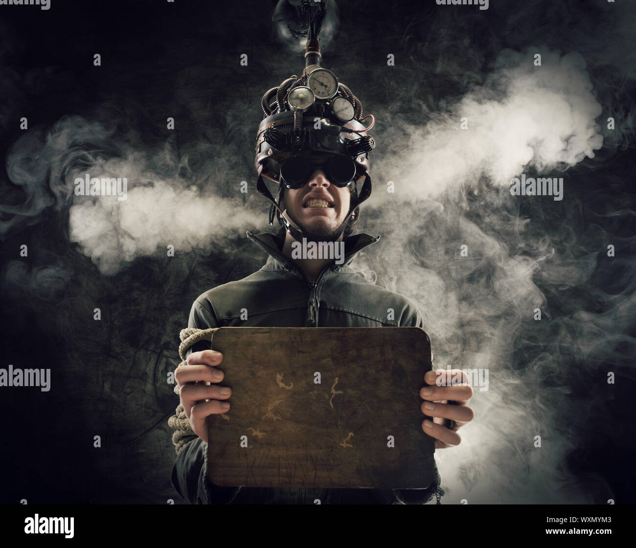 Man wearing a brain-control helmet, human brain-related experiments ...