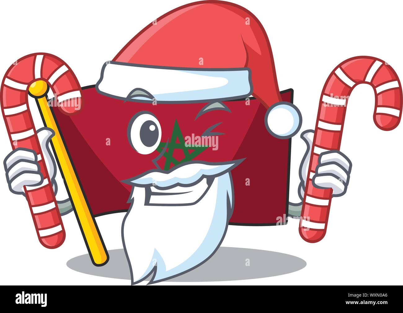 Santa with candy morocco flag sticks to mascot wall Stock Vector Image ...