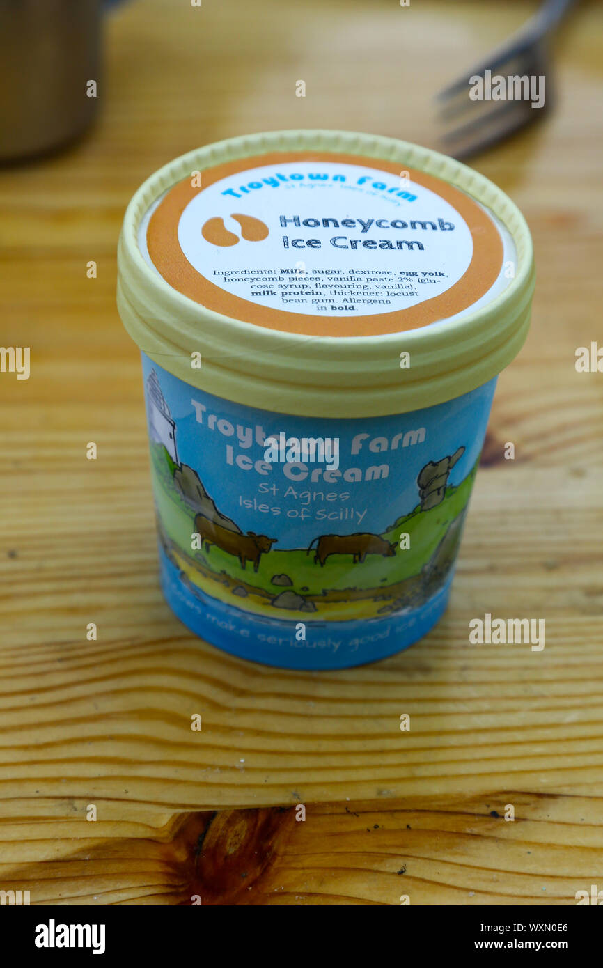 A tub of Honeycomb Ice Creme from the Troytown dairy farm, St. Agnes ...