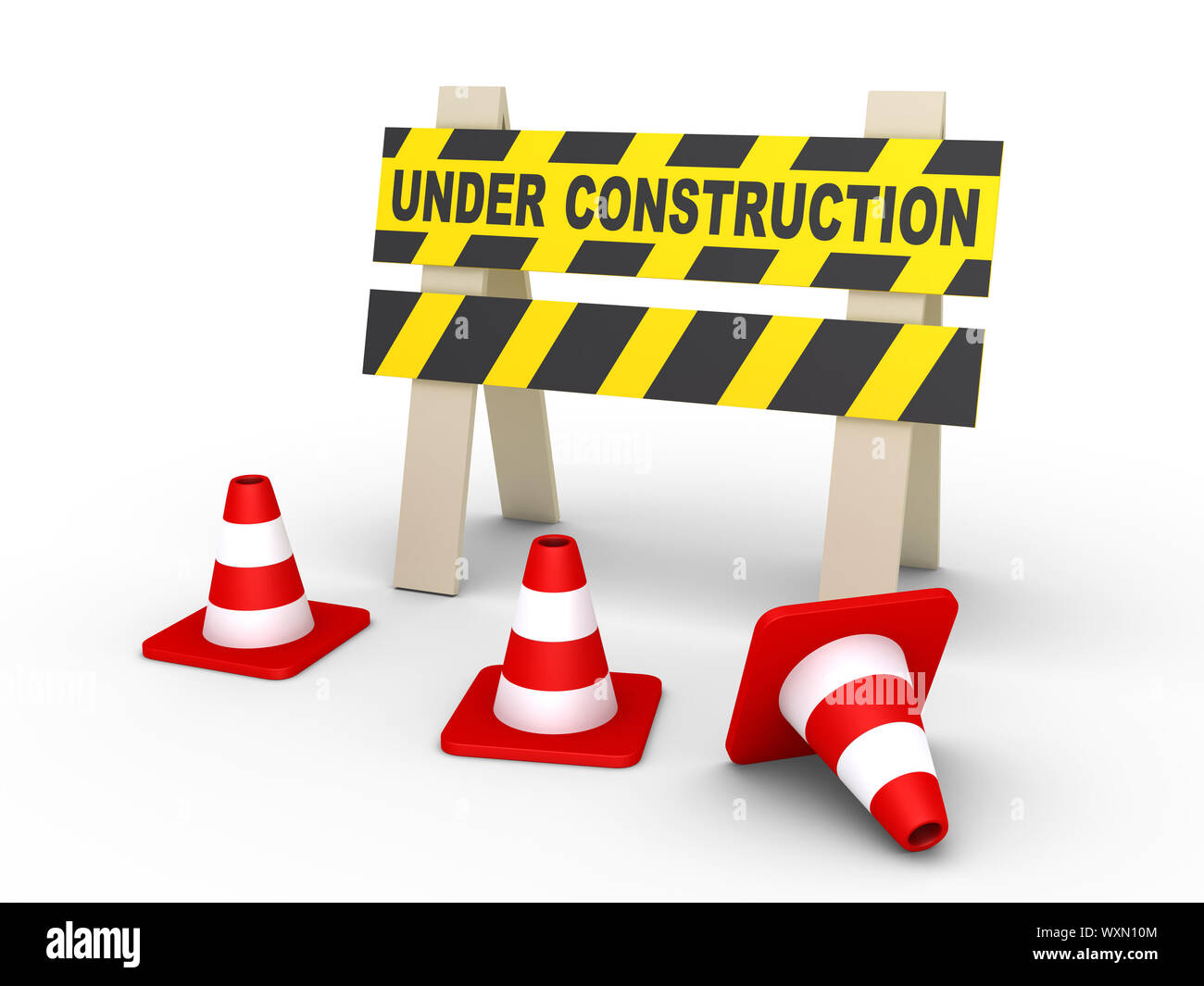 3d Under Construction sign and traffic cones Stock Photo - Alamy