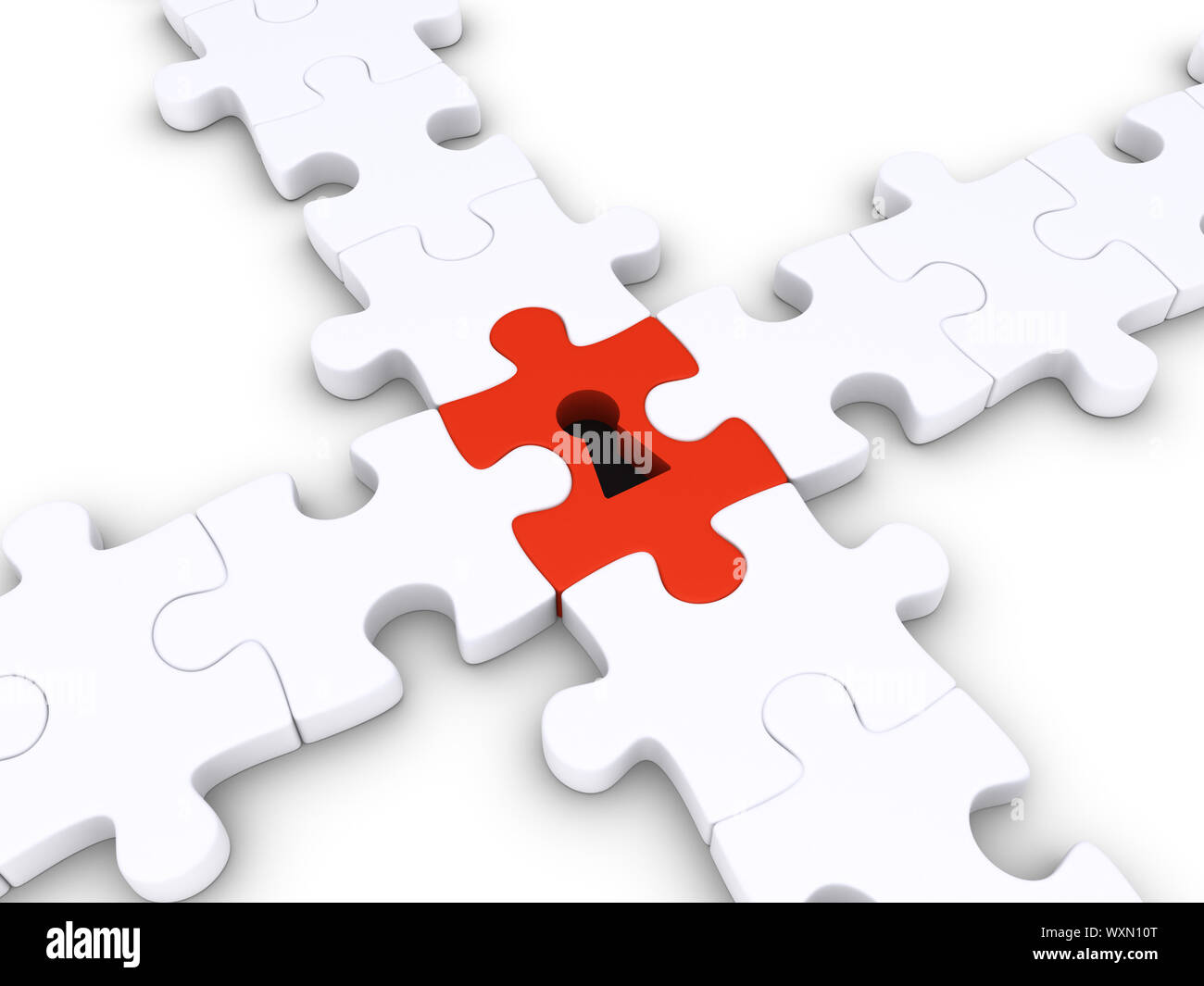 3d puzzle piece with keyhole joins other pieces Stock Photo - Alamy