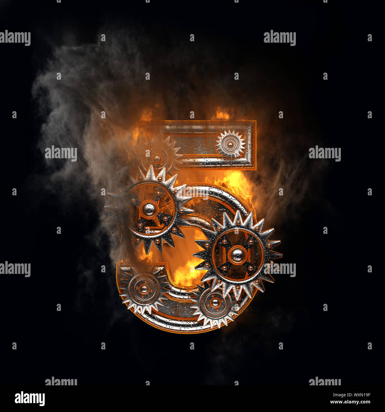 burning figure with gears Stock Photo - Alamy
