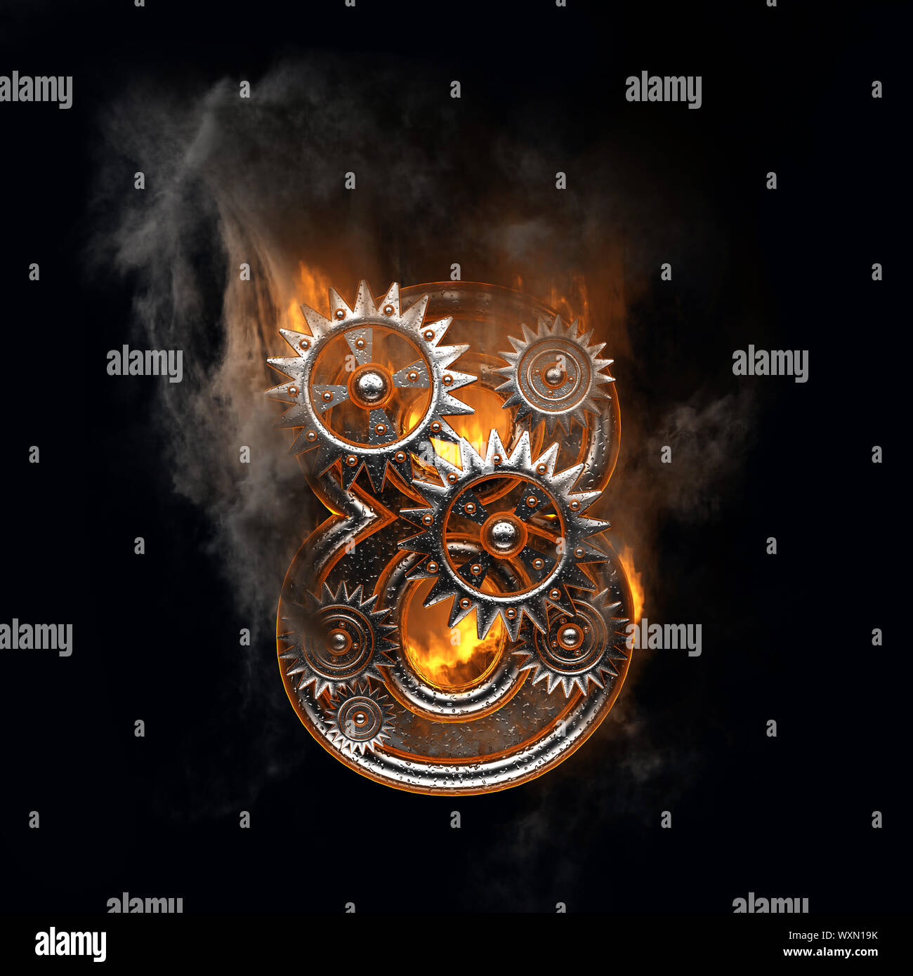 burning figure with gears Stock Photo - Alamy