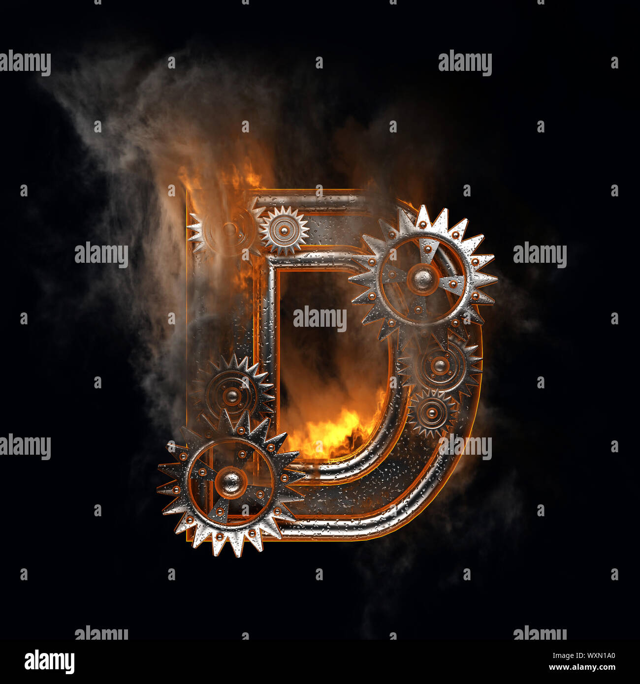 burning figure with gears Stock Photo - Alamy