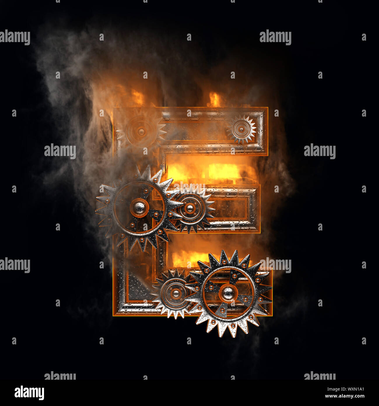 burning figure with gears Stock Photo - Alamy