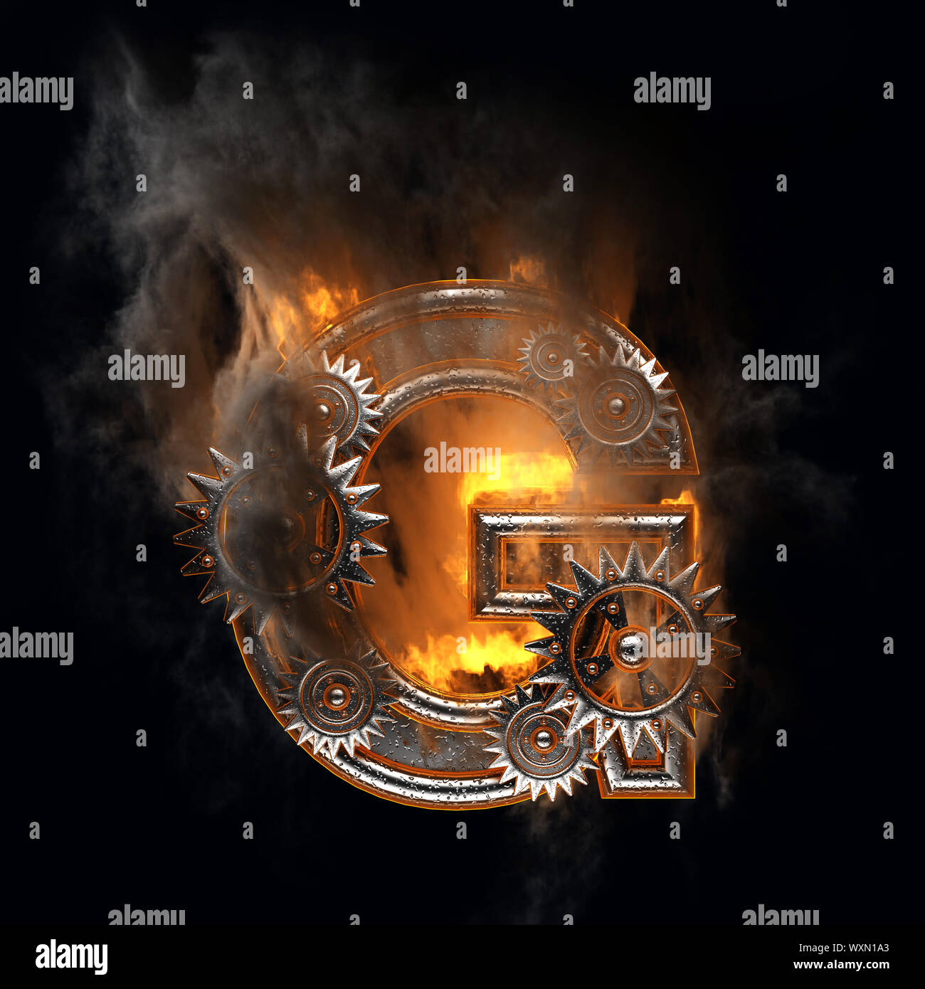 burning figure with gears Stock Photo - Alamy