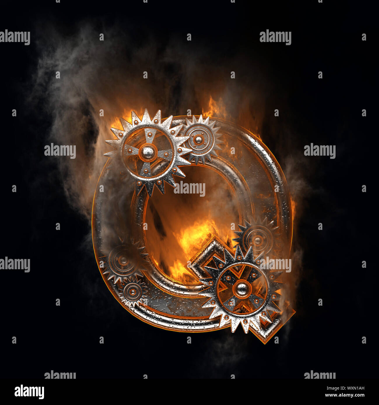 burning figure with gears Stock Photo - Alamy