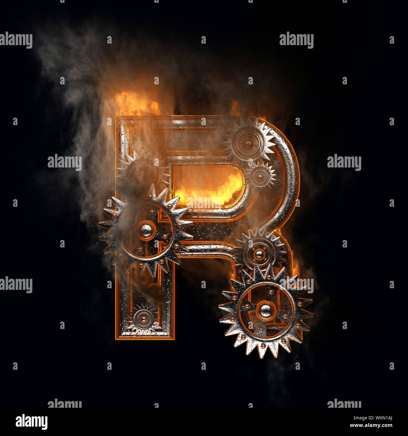 burning figure with gears Stock Photo - Alamy