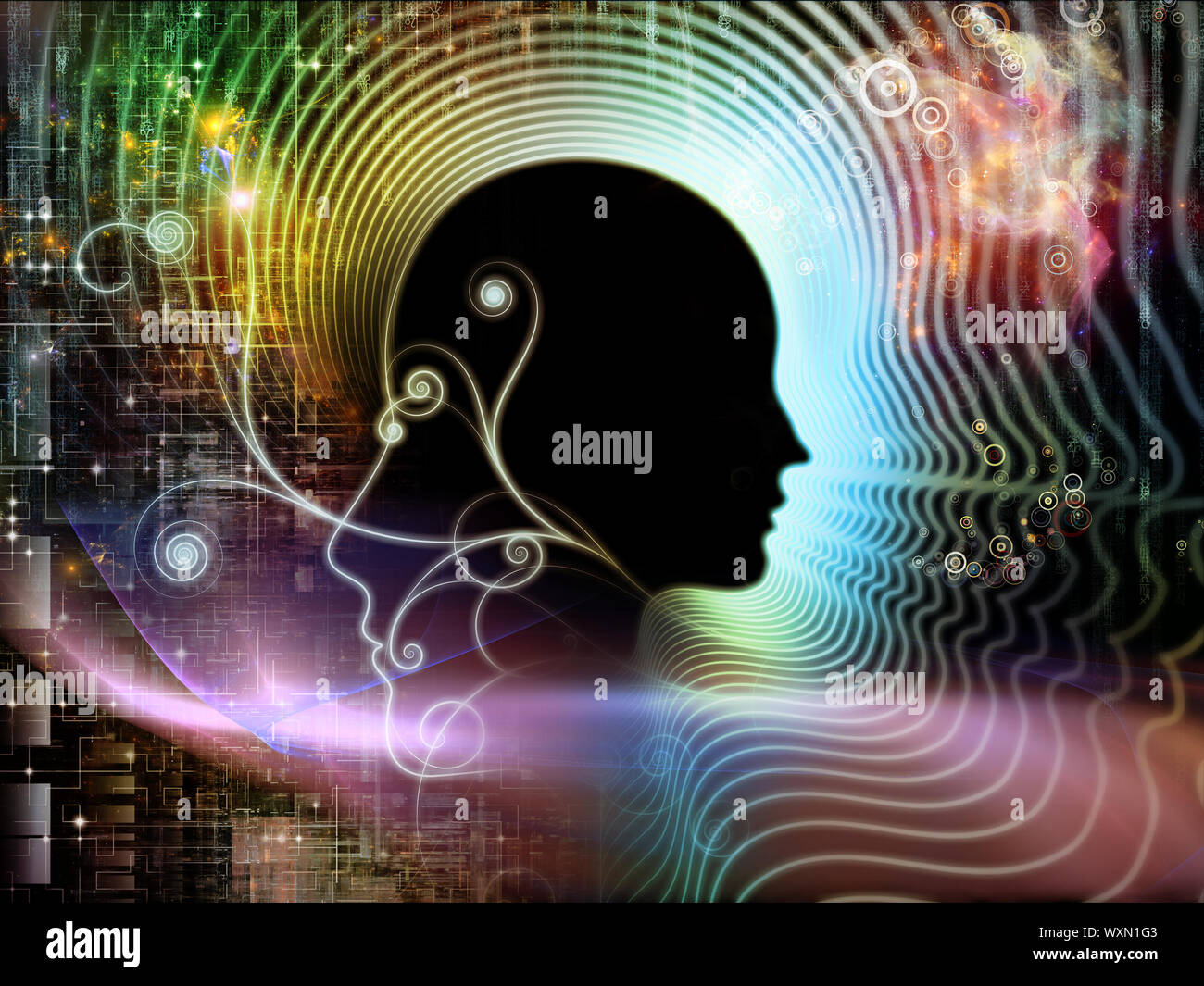 Composition of human feature lines and symbolic elements with ...
