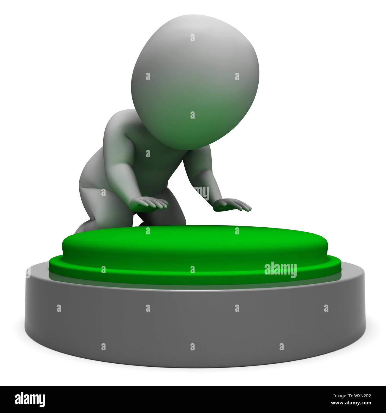 Pushing Green Button Showing Start Or Commence Stock Photo - Alamy