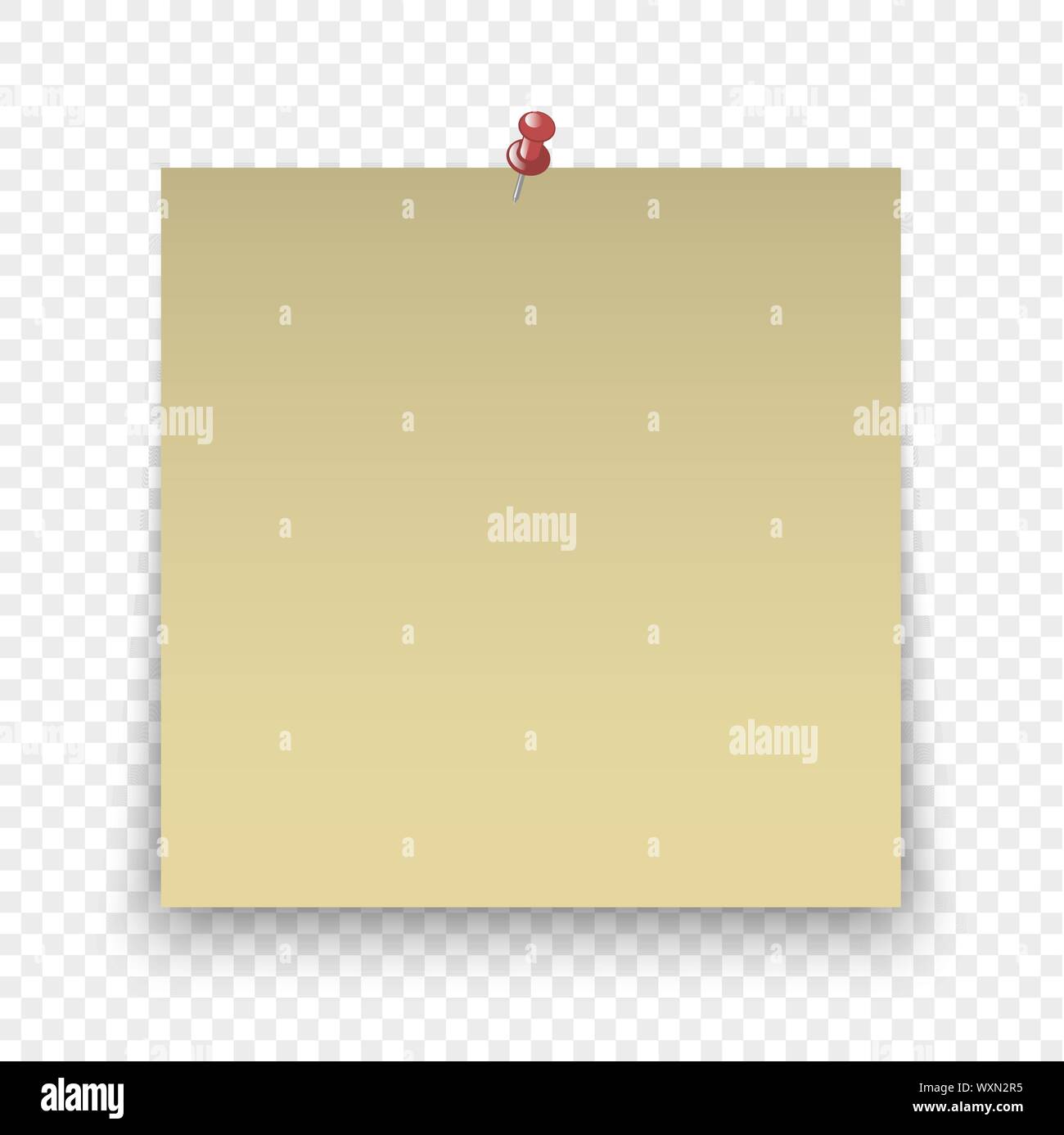 Office paper sheet or sticky sticker with pin and shadow isolated on a ...