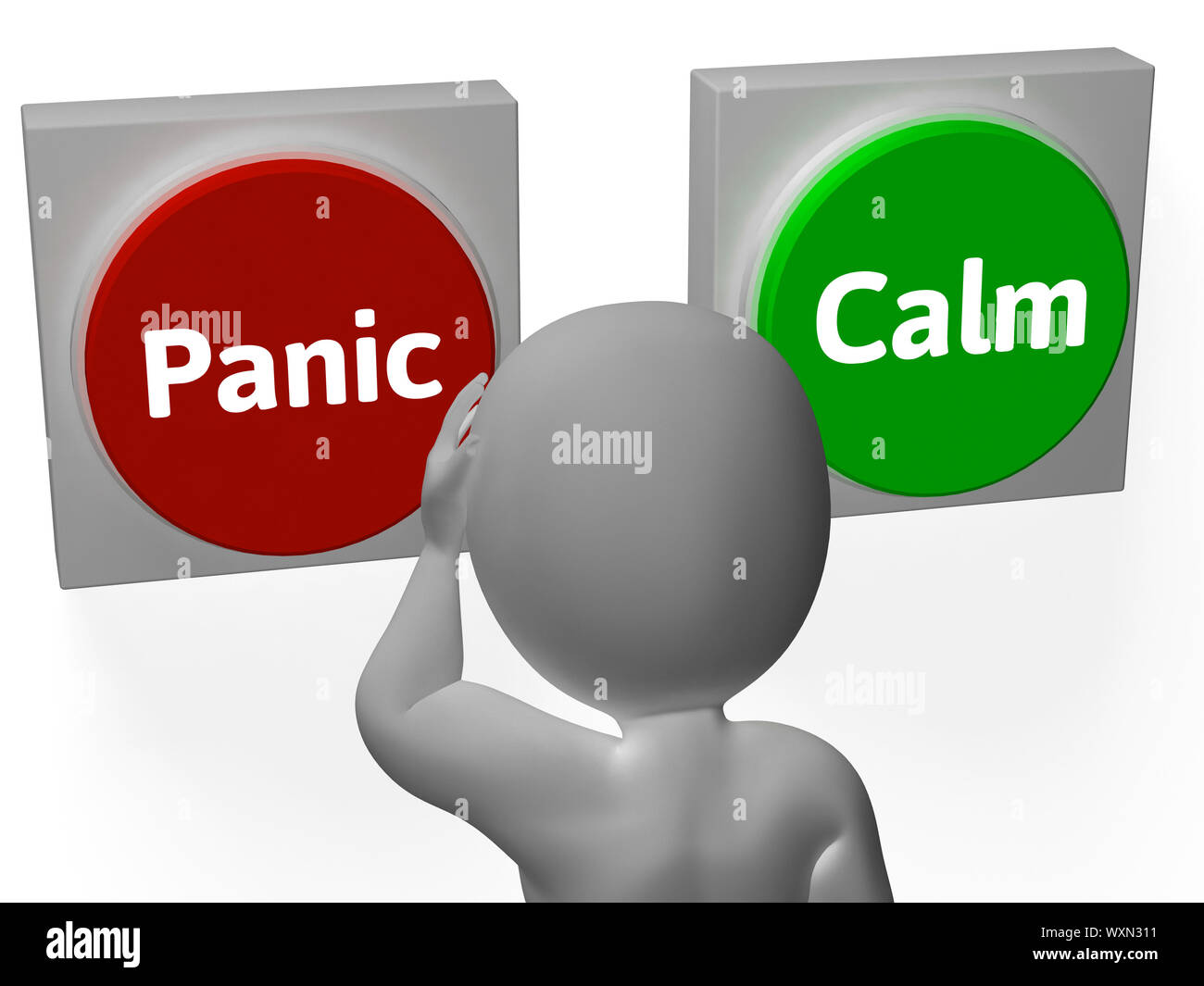 Panic Calm Buttons Showing Worrying Or Tranquility Stock Photo - Alamy