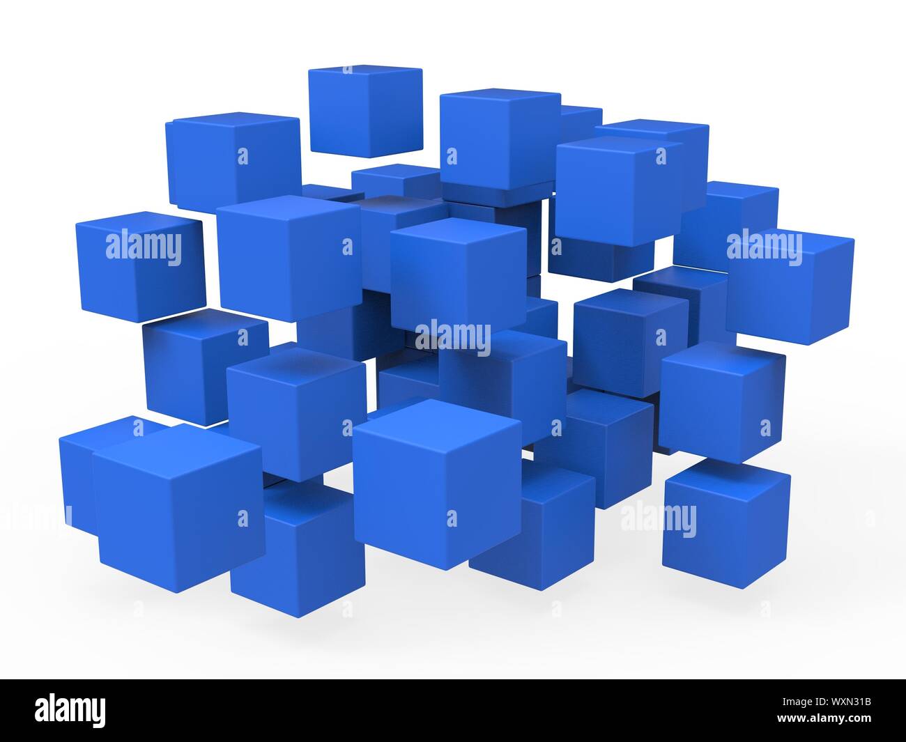Exploded Blocks Shows Unorganized Puzzle And Explosion Stock Photo - Alamy