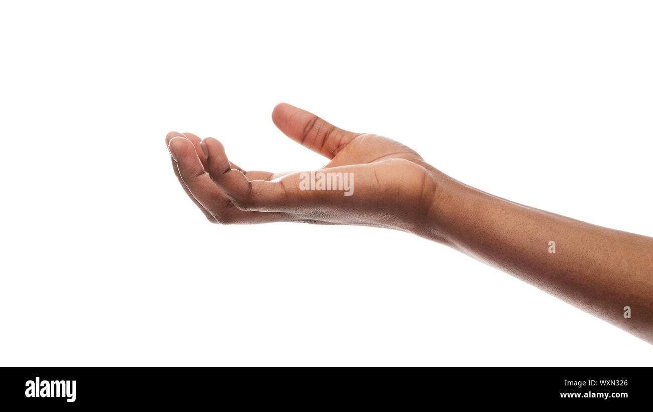 Afro female hand holding some invisible items on white background Stock ...