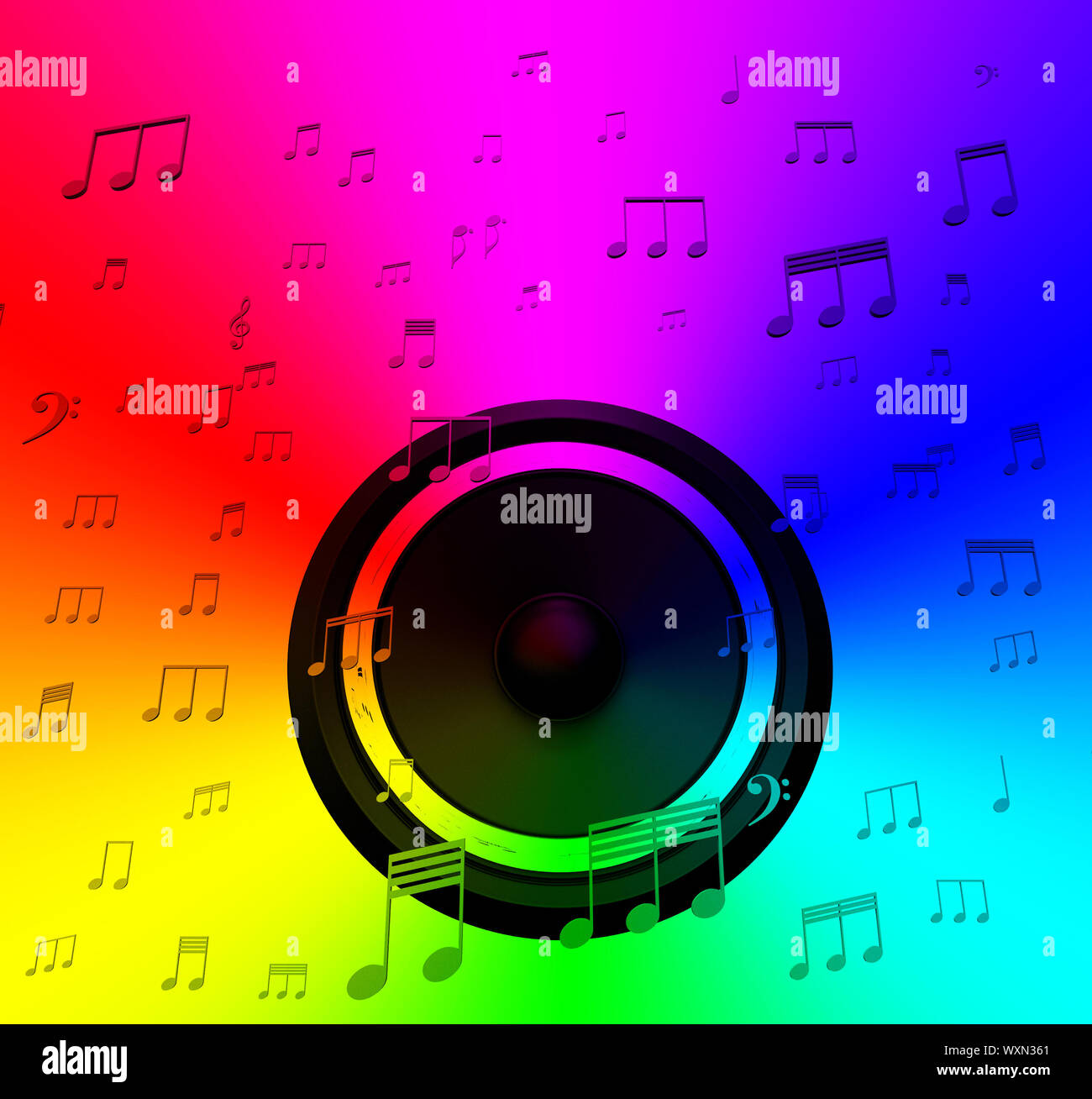 Speaker And Musical Notes Showing Music Disco Or Concert Stock Photo ...