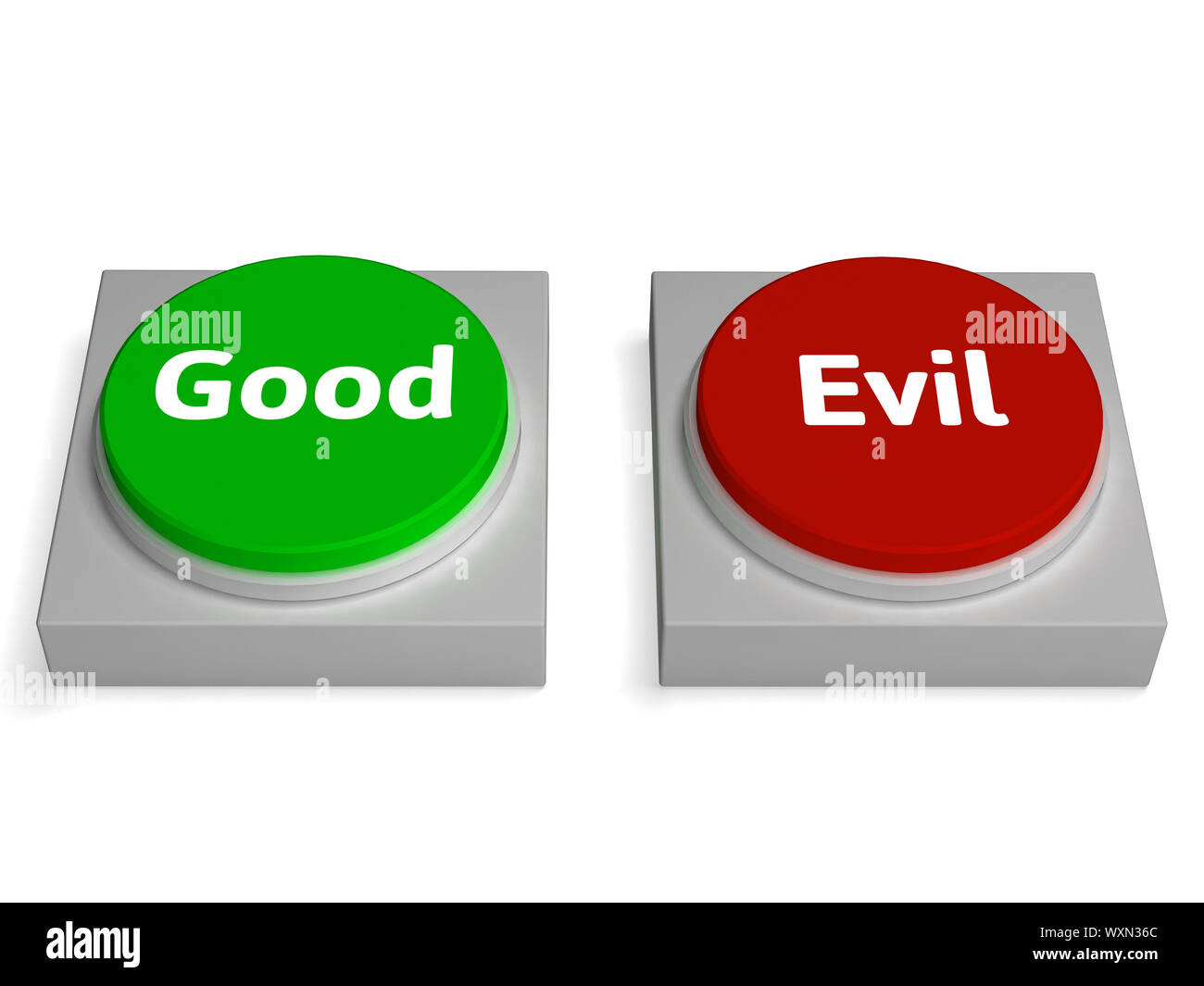 Good Evil Buttons Showing Goodness Or Devil Stock Photo - Alamy