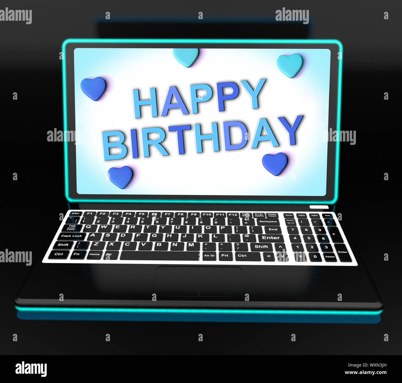Happy Birthday Greeting On Computer Showing Internet Celebration Stock ...