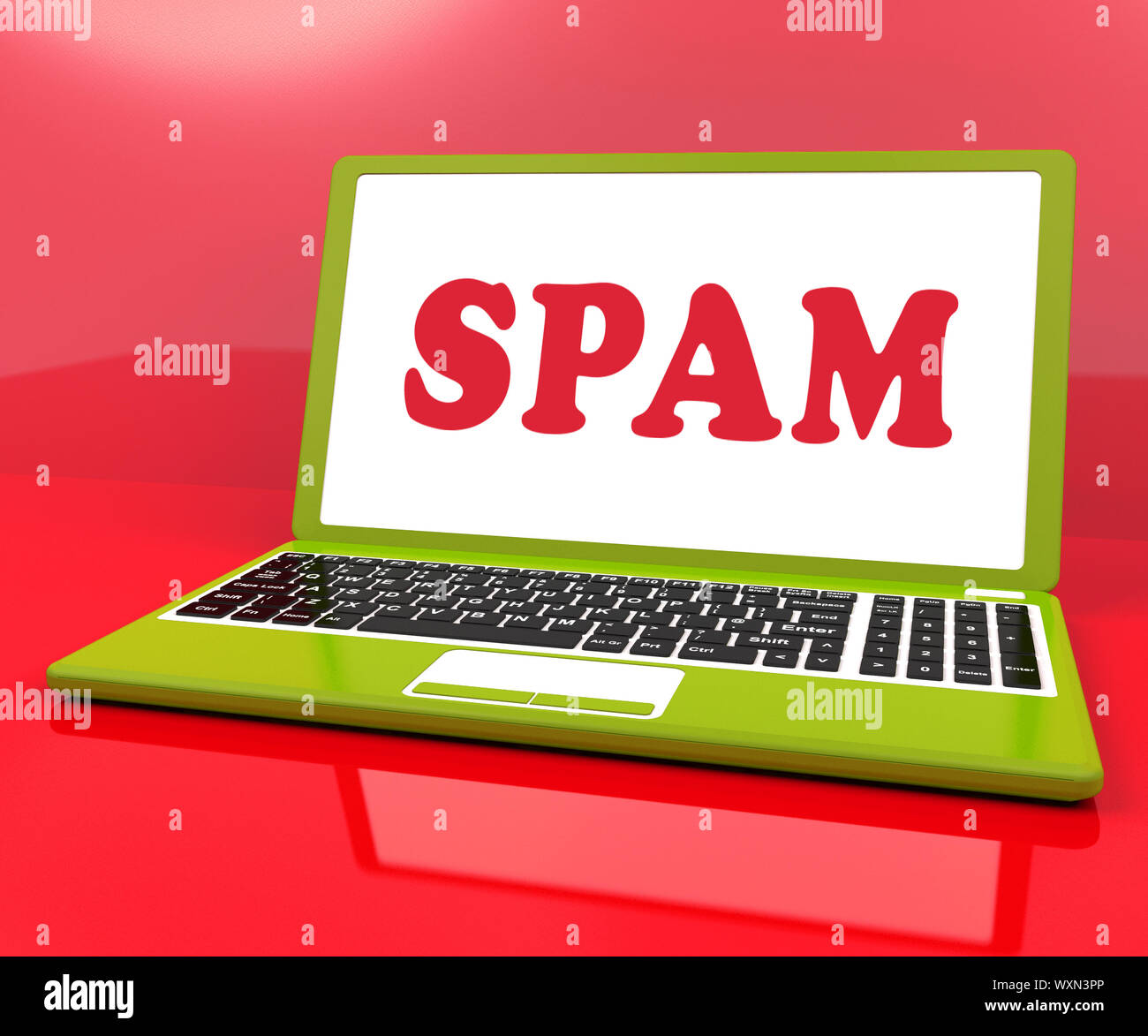 Spam Laptop Shows Spamming Unsolicited And Malicious Email Stock Photo ...