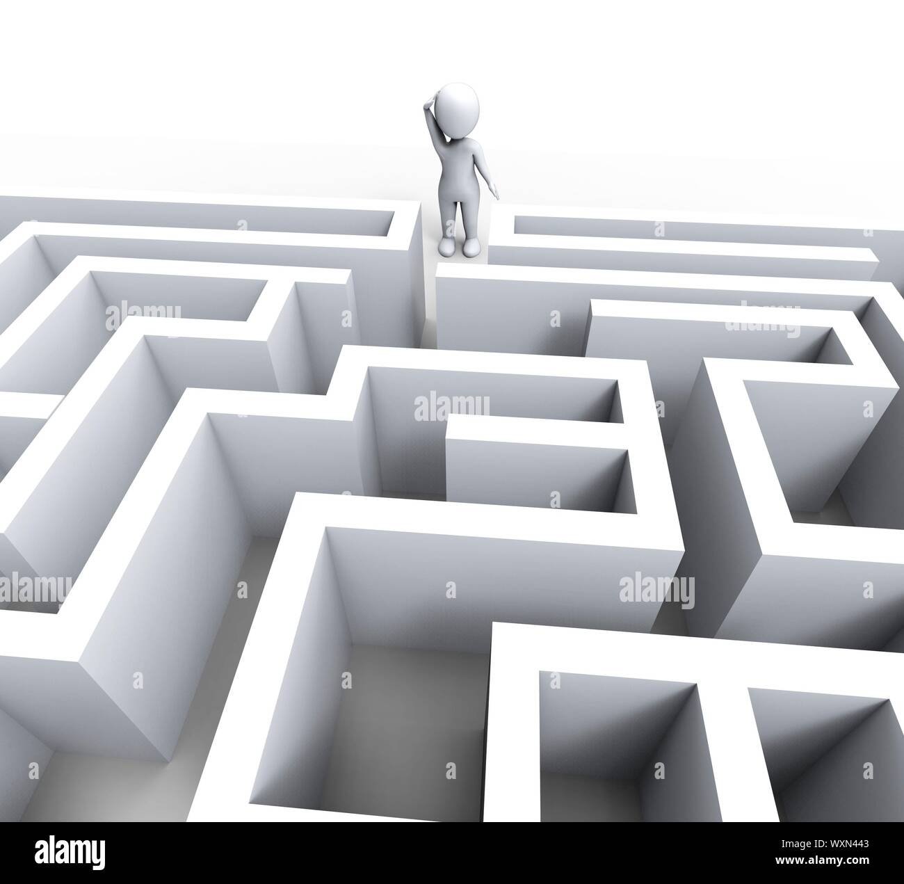 3d Man At Maze Shows Challenge Obstacles Or Confused Stock Photo - Alamy