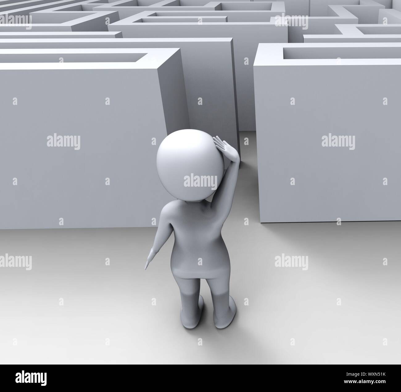 3d Character At Maze Shows Challenge Obstacles Or Confused Stock Photo ...