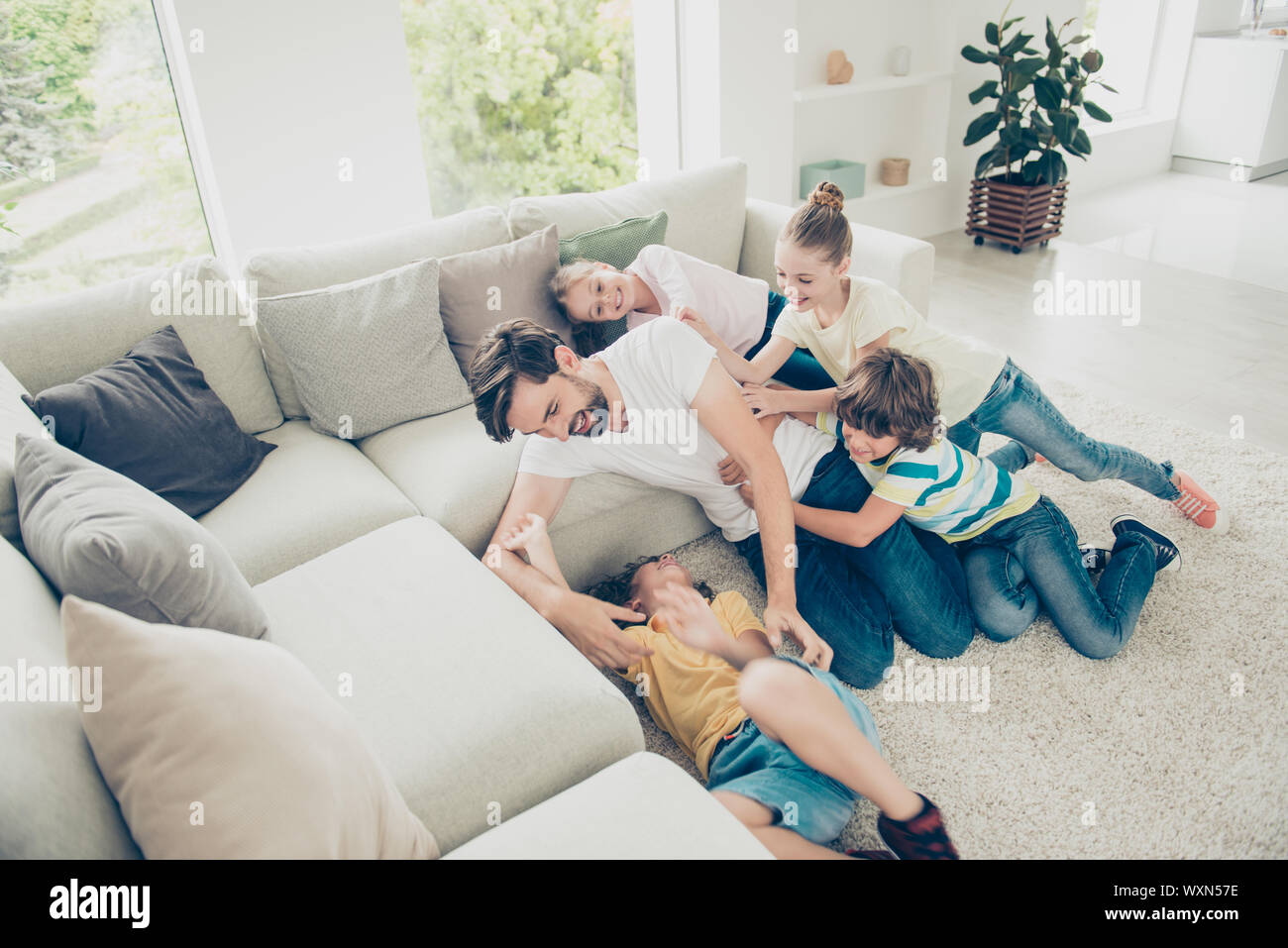 Careless, carefree, dream, dreamy pre-teen concept. High angle a Stock ...