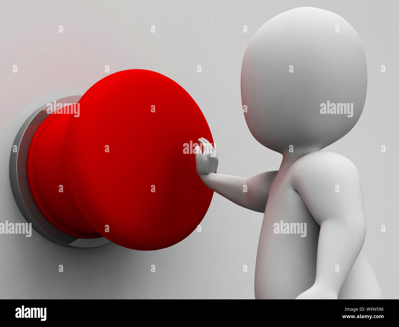 Man Pushing Blank Red Button Shows Control Shows Control Control Or ...
