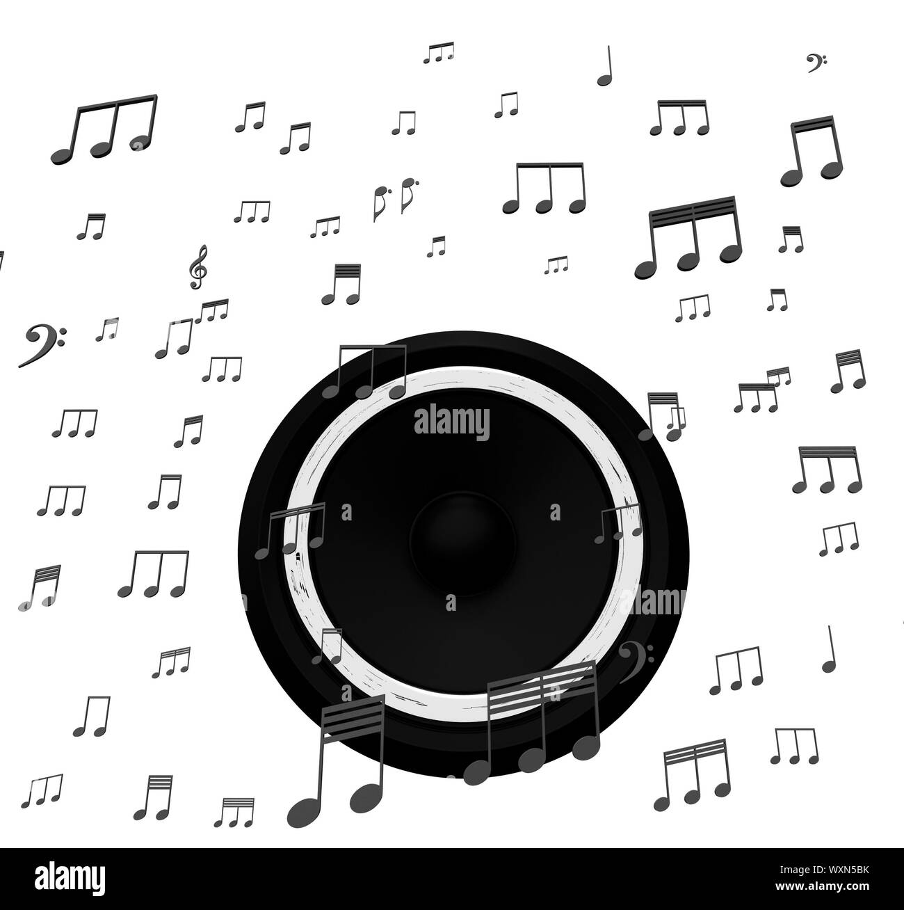 Speaker And Music Notes Showing Soundtrack Disco Or Concert Stock Photo ...