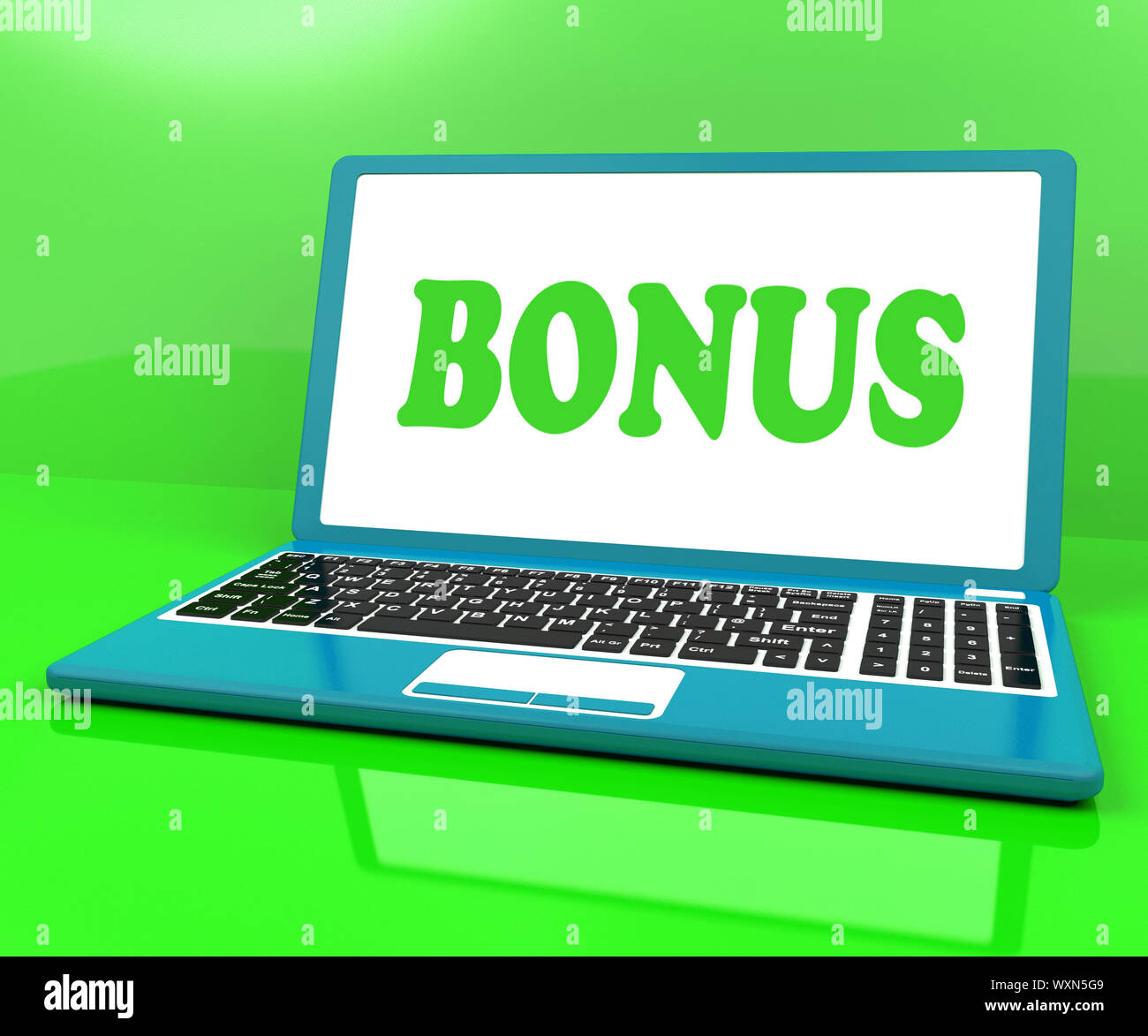 Bonus On Laptop Showing Reward Benefit Or Perk Online Stock Photo - Alamy