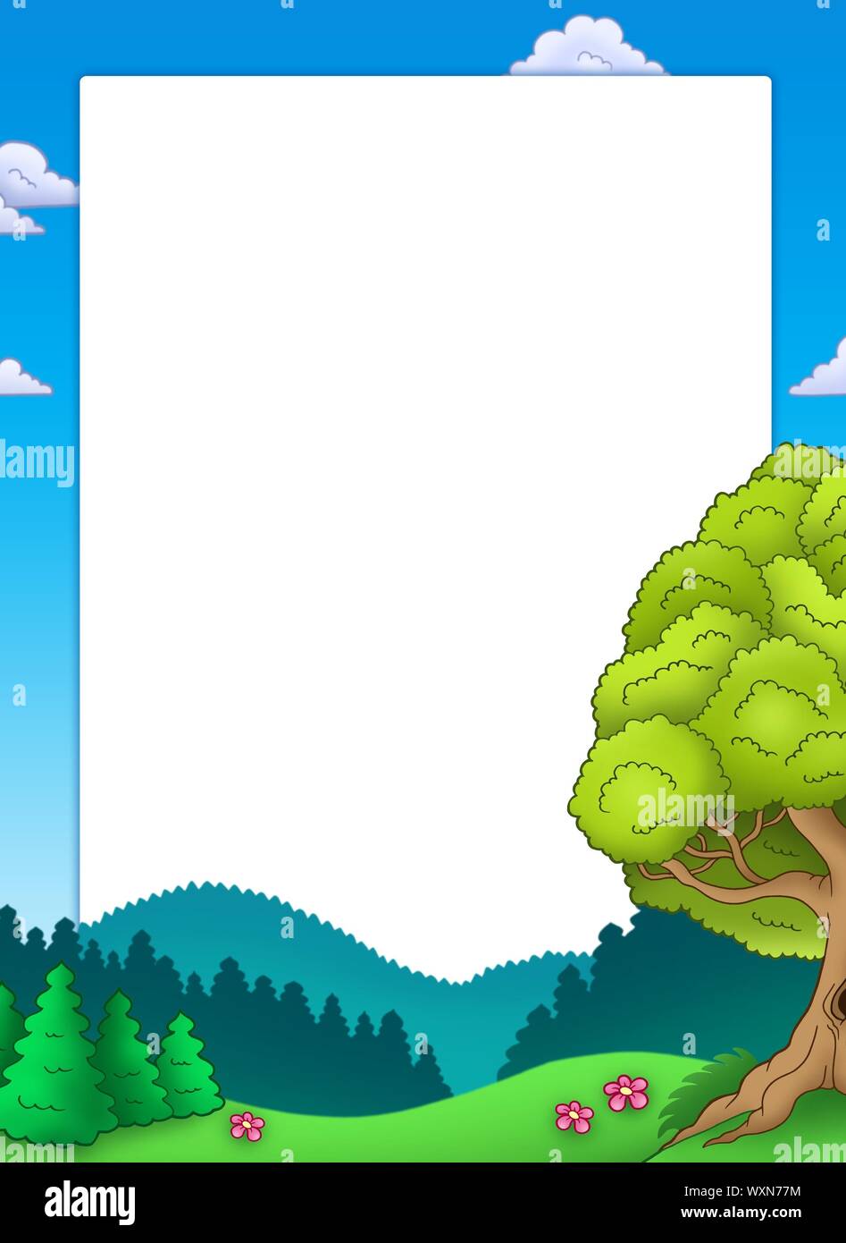 Frame with beautiful landscape - color illustration Stock Photo - Alamy