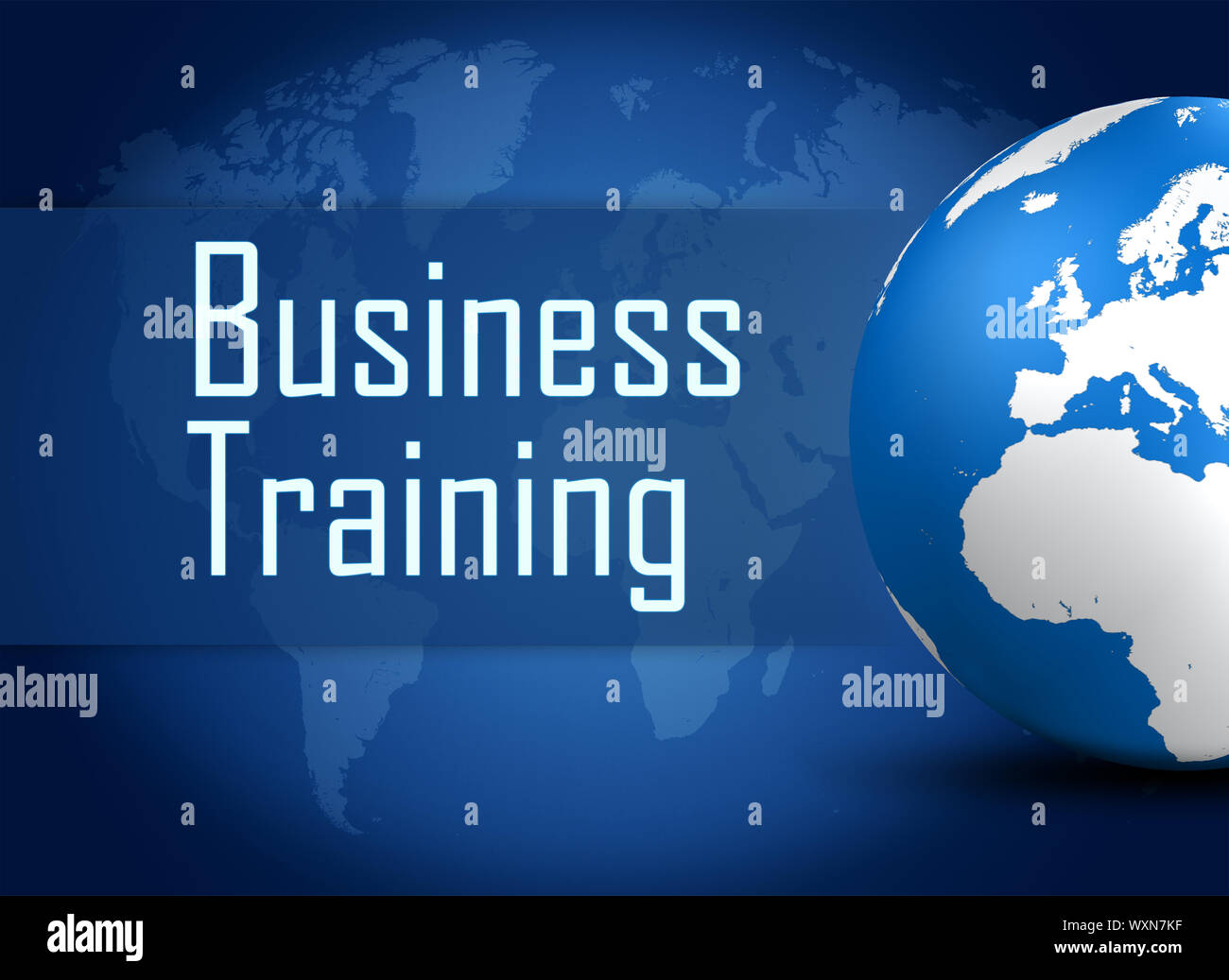 Business Training concept with globe on blue background Stock Photo - Alamy