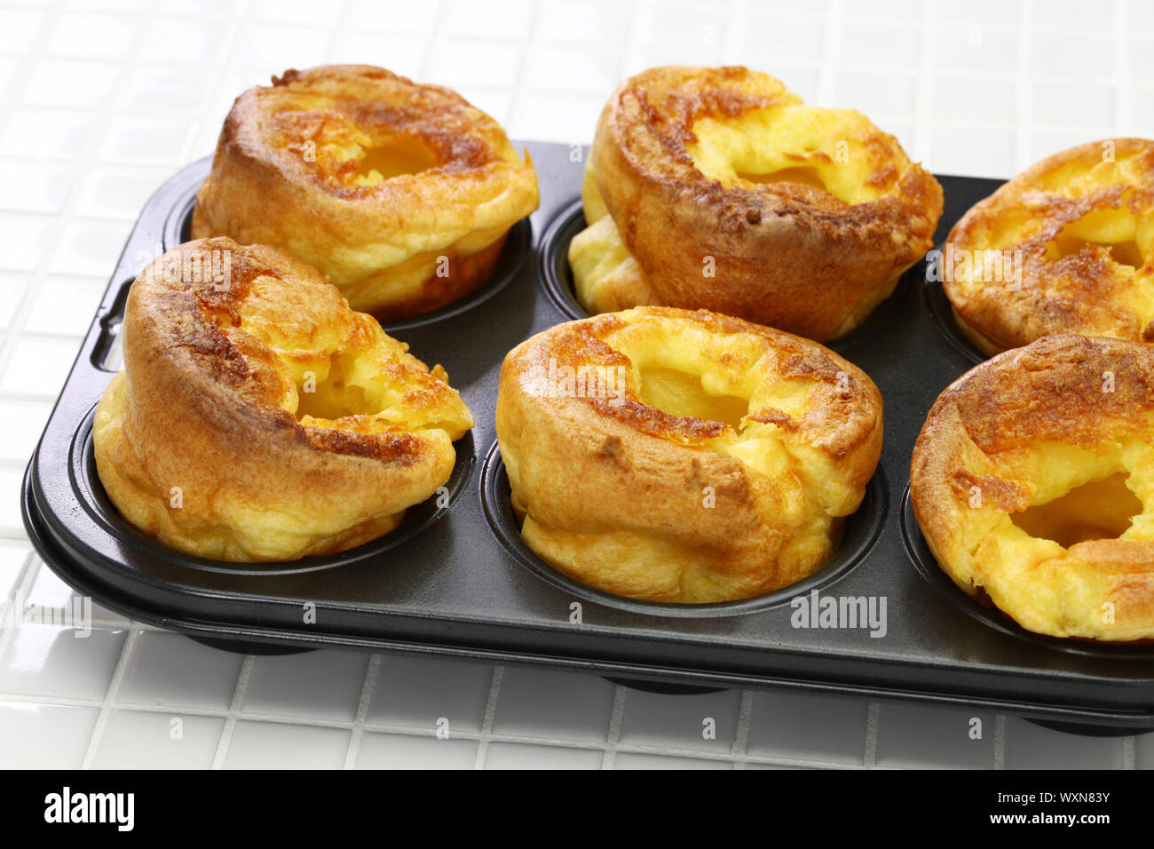 homemade freshly Yorkshire puddings, traditional British side dish ...