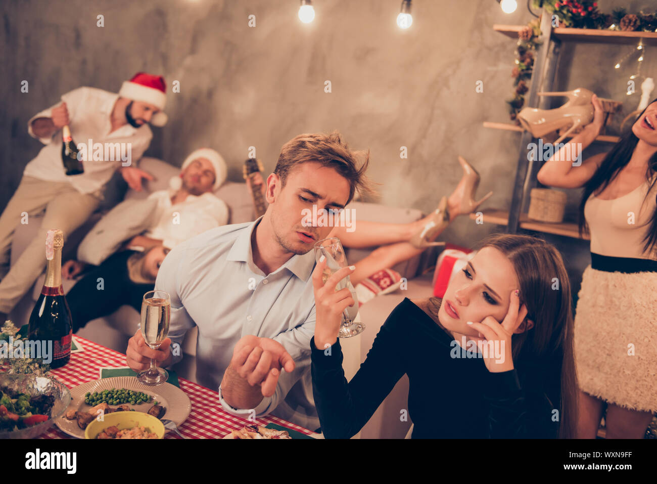 Two beautiful attractive stylish elegant funny minded people sit Stock ...