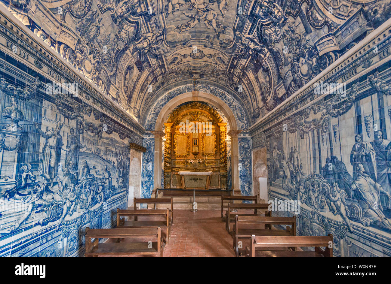 Azulejo-lined chapel at Castelo Sao Filipe, 16th century castle, city ...
