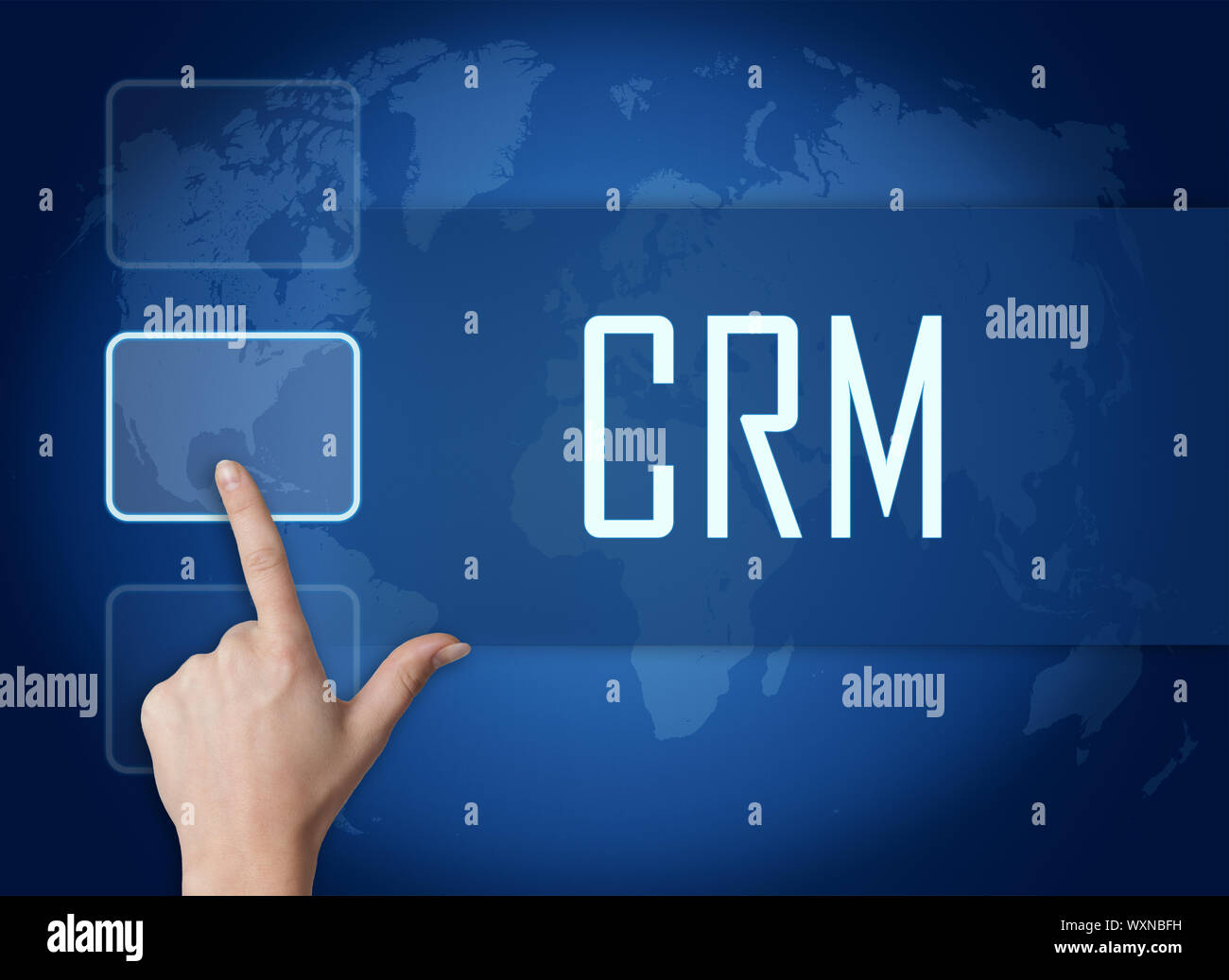Customer Relationship Management concept with interface and world map ...