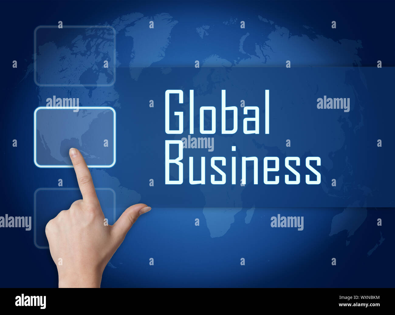 Global Business concept with interface and world map on blue background ...