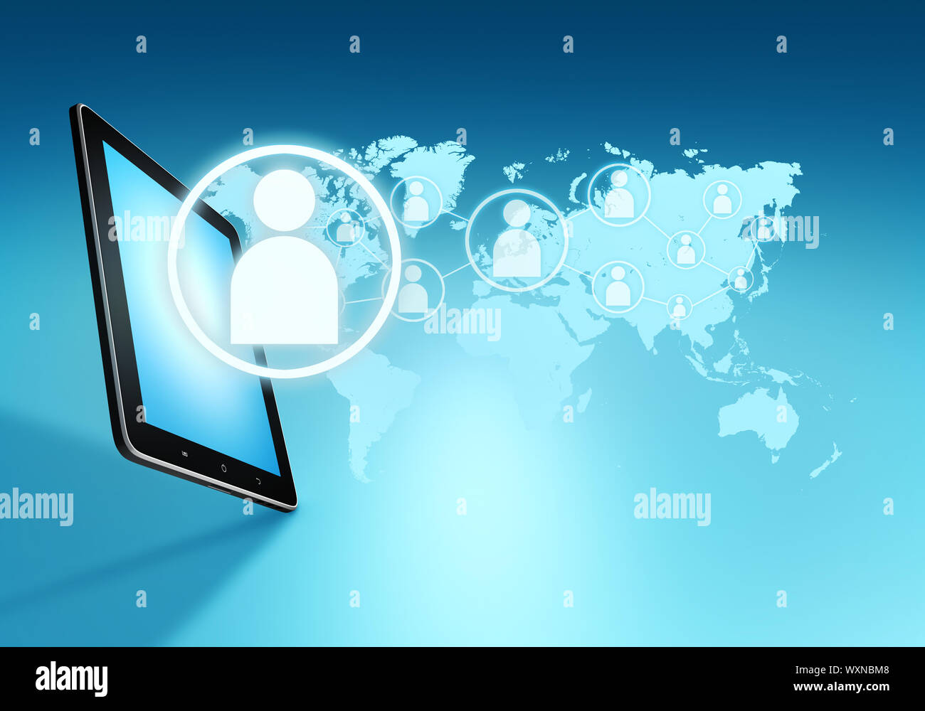 Modern communication technology illustration with social icons and ...